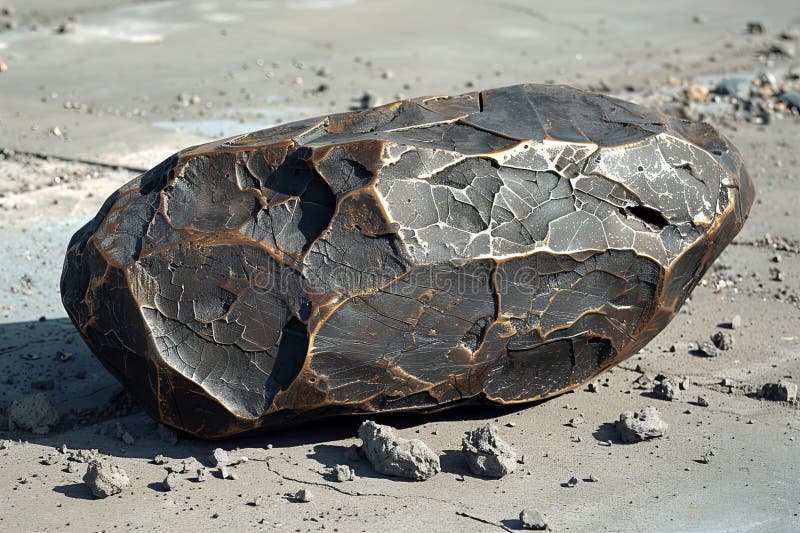 Digital Artwork of Meteorite on the Ground, Made of Metal Material with ...