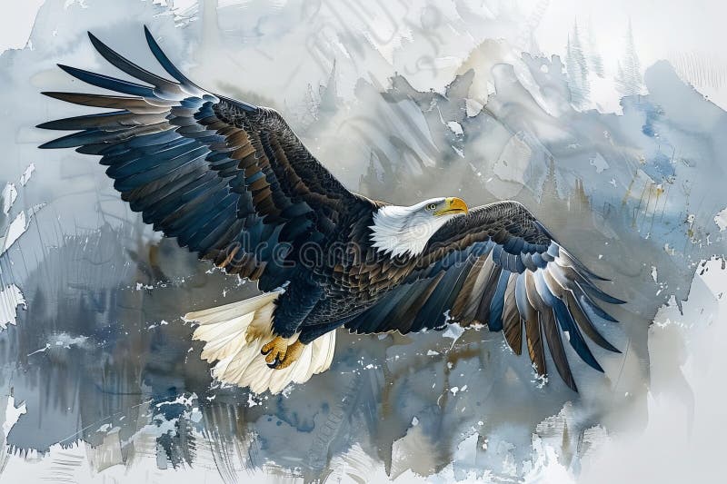 Digital Artwork of Painting is Depicting a Bald Eagle in Flight, High ...