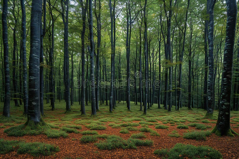 Digital Artwork of Panoramic Photo of a Dense Beech Forest, in Full ...