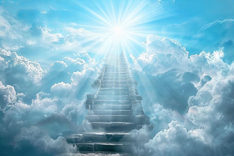 Digital Artwork of Stairway Leading Up into the Clouds, with Rays of ...