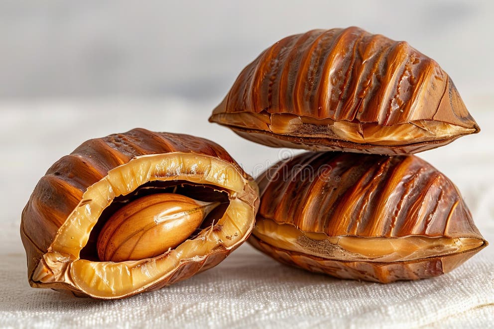 Digital Artwork of Three Chestnuts on a White Background, One is Open ...