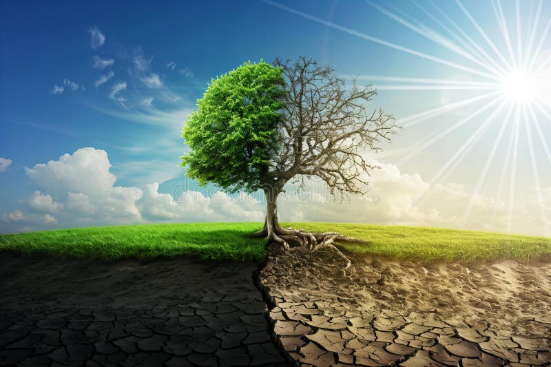 Digital Artwork of Tree Standing on the Left Half of an Illustration ...