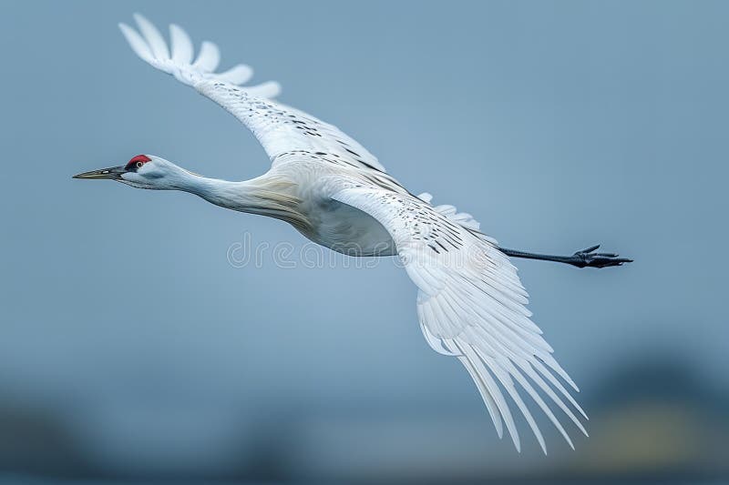 Digital Artwork of White Crane in Flight Flying Across Blue Sky, High ...