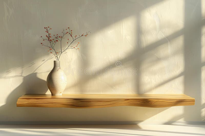 Digital Artwork of Wooden Shelf with a Vase in Front, Shadow and Sun ...