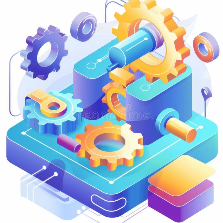 3 Illustration of a Digital Automation Process Icon with a Colorful ...