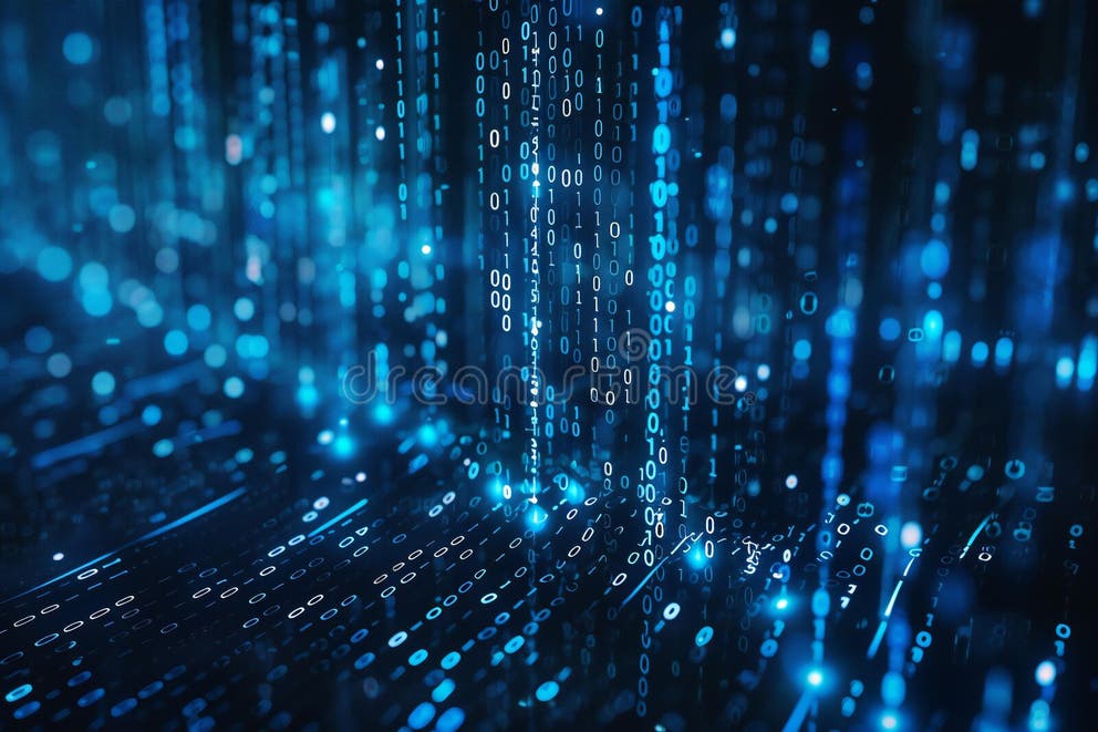 Digital Background Featuring Blue Binary Code and Numbers, Dark Theme ...