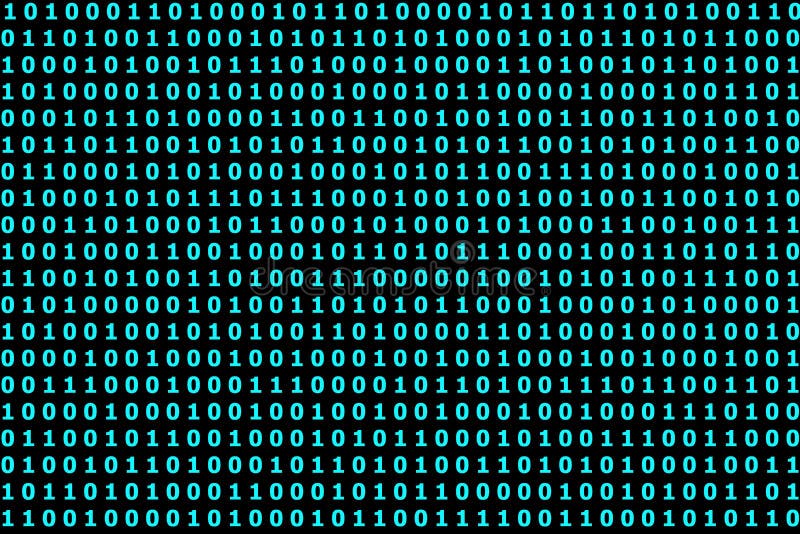 Illustration Of A Digital Binary Code Number On A Computer Screen With A Cyan Color Stock