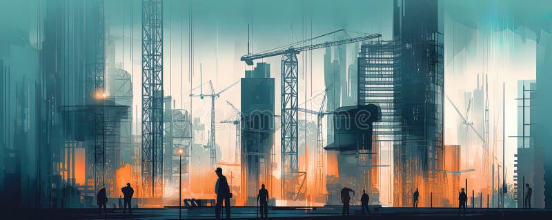 Illustration Digital Building Construction Engineering with Double ...