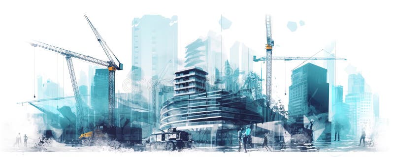 Illustration Digital Building Construction Engineering with Double ...