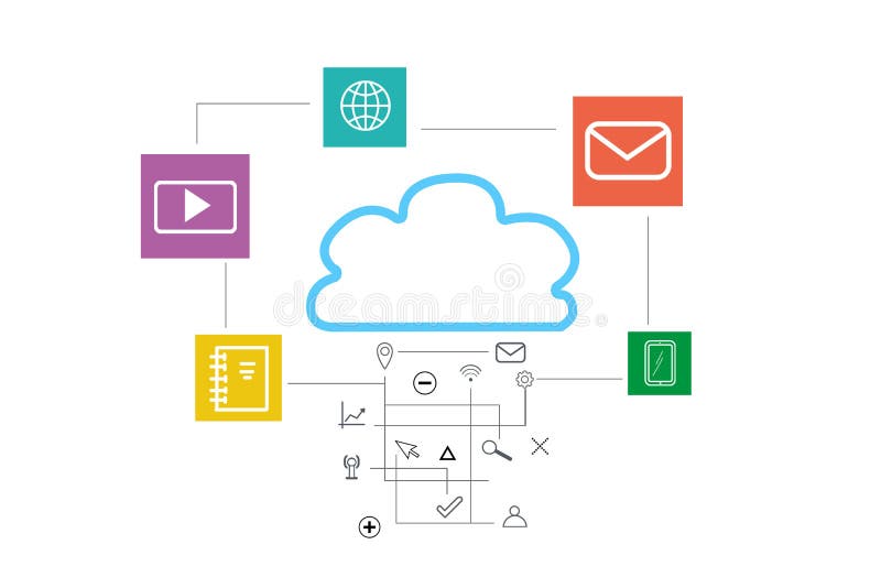Illustration of Digital Cloud with Different Icons on Background ...