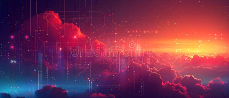 Illustration Of Digital Cloud Network Showcasing Digitalization And