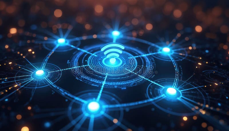 Illustration of Digital Connectivity with Wifi Symbol Surrounded by ...