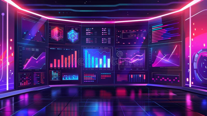 An Illustration of a Digital Data Analysis Dashboard. Computer Server ...
