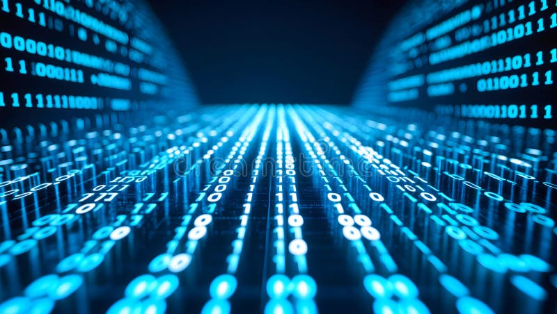 An Illustration of Digital Data with Blue Binary Code. Digital Matrix Background Stock ...