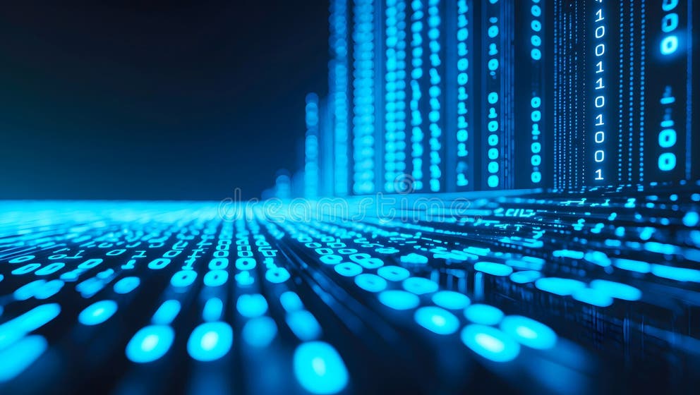 An Illustration of Digital Data with Blue Binary Code. Digital Matrix Background Stock ...