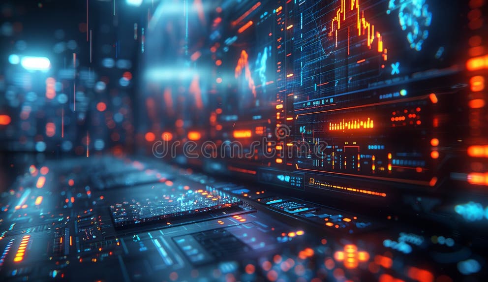Futuristic Digital Data Network with Neon Lights, Graphs, and Abstract ...