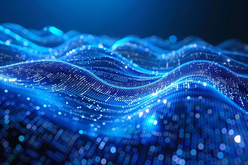Illustration of Digital Data Stream with Blue Glowing Waves, Futuristic ...