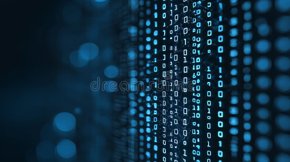 Illustration of a Digital Data Technology Concept with a Blue Binary Code Background and a ...