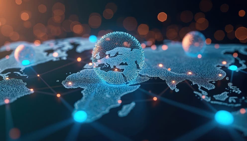 Illustration of Digital Earth with Connected Dots, Lines, Global ...