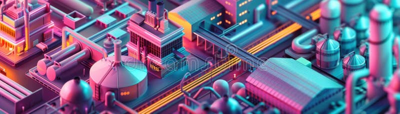 Illustration of a Digital Factory Icon in a Vibrant Colorful Setting ...