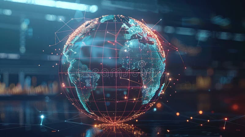 Illustration of a Digital Globe with Network Lines and Data Points ...