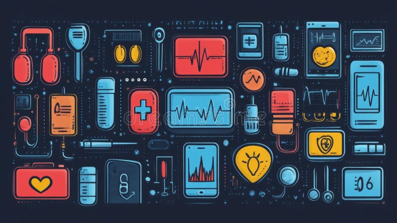 Illustration of Digital Health Gadgets and Apps for Wellness and Technology Stock Illustration ...
