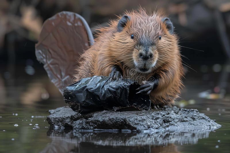 Digital Image of Beaver at the Water S Edge, with Its Flat Tail Resting ...