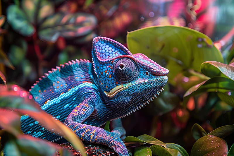 Digital Image of Blue and Colorful Chameleon in a Tank, High Quality ...