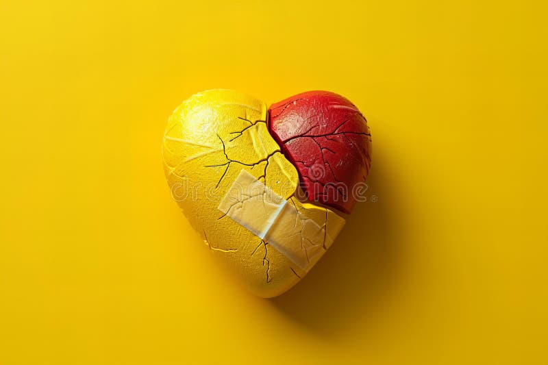 Digital Image of Broken Heart on a Yellow Background with a Band Aid ...