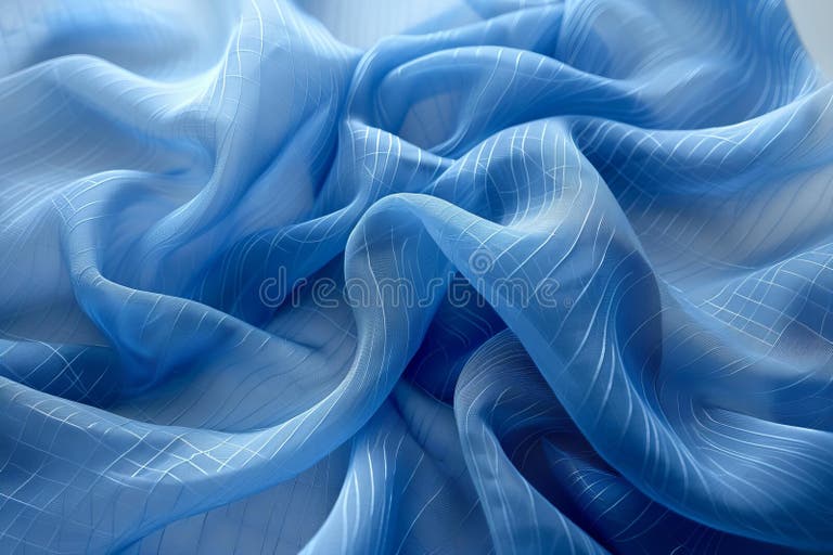 Digital Image of Closeup of Blue Mesh Fabric with Visible Grid Patterns, Set Against a White ...