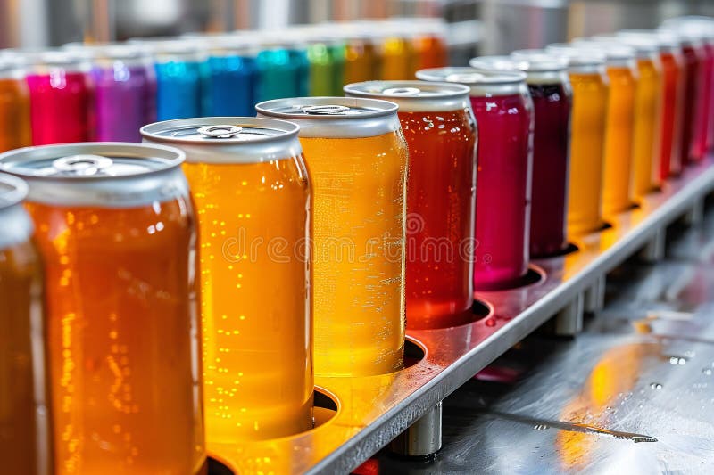 Digital Image of Colorful Tin of Beer is Lined Up on a Tray, High ...