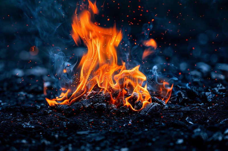 Digital Image of Fire on Black Background, Isolated, Flames Texture ...