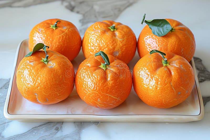 Digital Image of Five Tangerines Arranged on a White Colored Surface ...