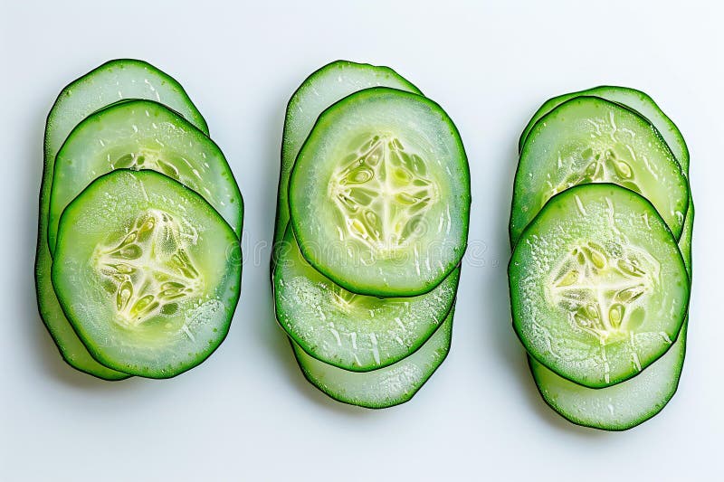 Digital Image of Four Cucumber Slices Cut in Half on a White Background ...