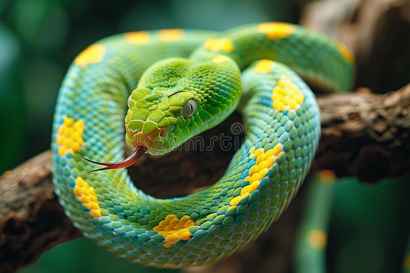 Digital Image of Green Snake on a Branch, Hanging Down Low and Curving ...