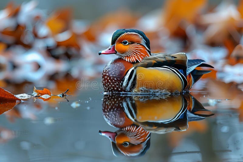 Digital Image of Mandarin Duck in Water, Reflection of Colorful Bird on ...