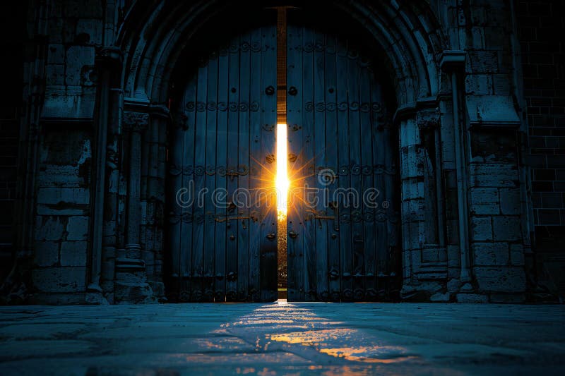 Digital Image of Open Church Gate with Two Doors, the Light is Shining ...