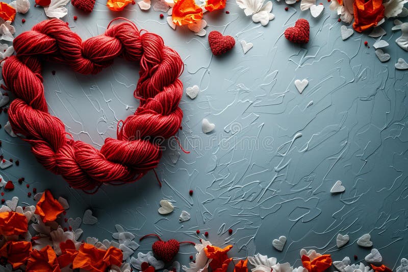 Digital Image of Paper Heart Banner and Red Yarn Surrounded, High ...