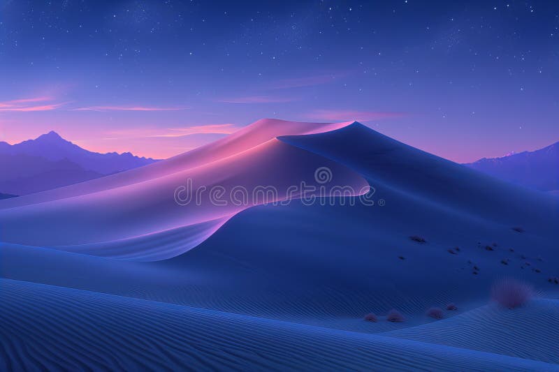 Digital Image of Photorealistic Dunes at Night, with Sand Waves and ...
