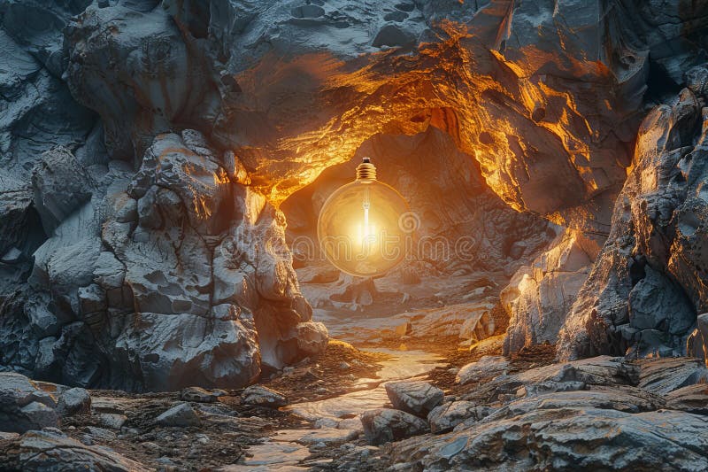 Digital Image of Rock Cave with Exit Path and Sun Light, High Quality ...