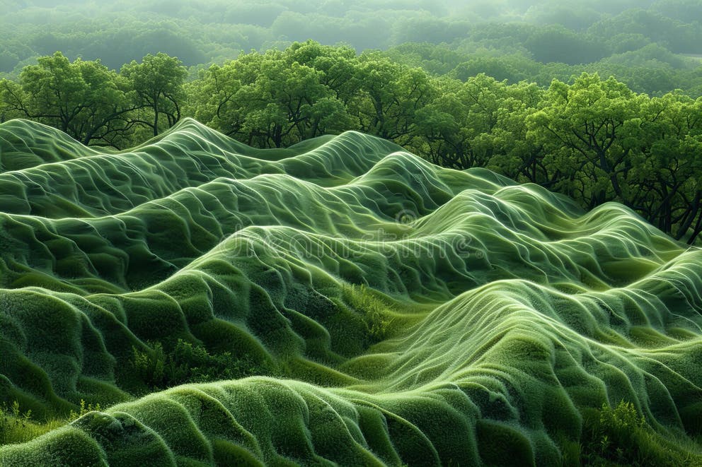 Digital Image of Topdown View of an Alien Landscape with Grass that Resembles Waves, Creating ...