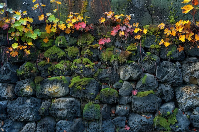 Digital Image of Wall Covered in Moss Covered Rocks, High Quality, High ...