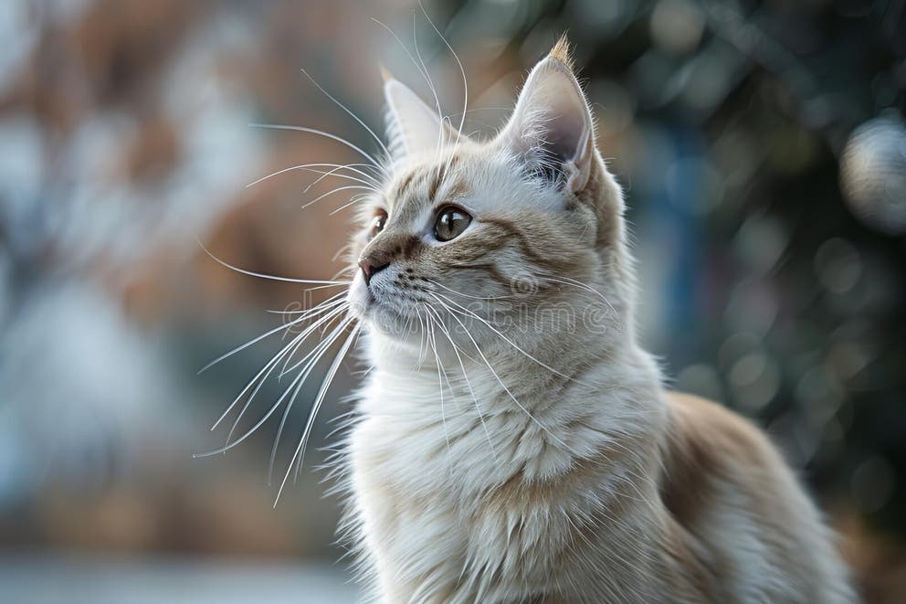 Digital Image of White and Tan Cat is Standing., High Quality, High ...