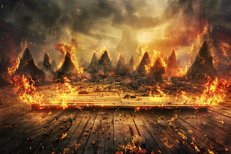 Digital Image of Wooden Floor is Burning with Fire in Front of it Stock ...