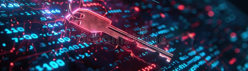 Illustration of a Digital Key and Password System with AI Text Glowing ...
