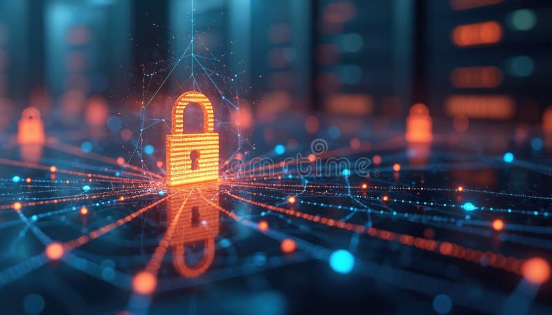 Illustration of Digital Network with Orange Lock Protecting Sensitive ...