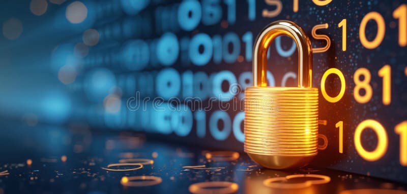 Illustration Digital Padlock Against Binary Code Background. Cyber Security Concept for Data ...