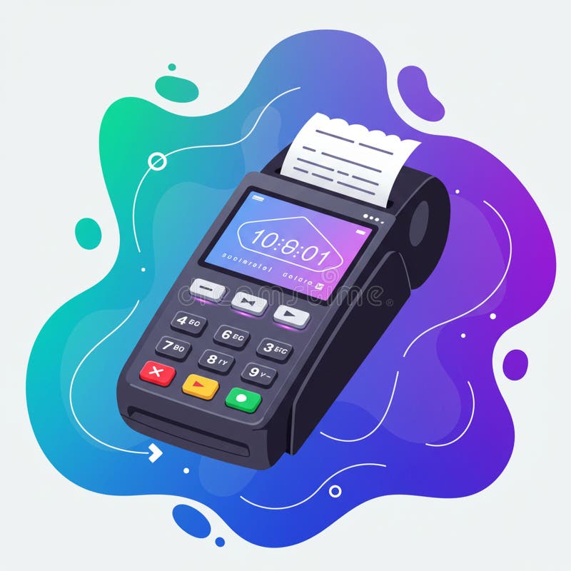 Illustration of a Digital Payment Terminal with a Receipt Emerging from ...