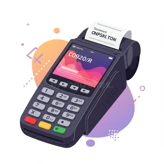 Illustration of a Digital Point-of-sale Terminal with a Receipt Printer ...