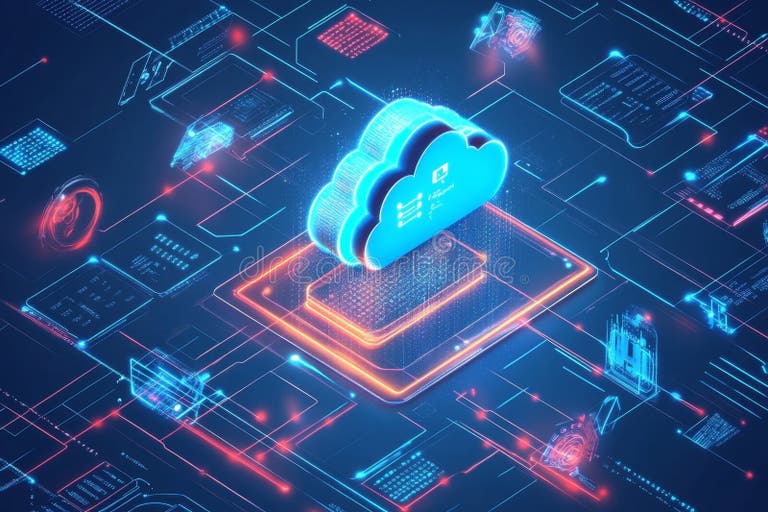 Illustration of a Digital System with Interconnected Devices and Cloud ...